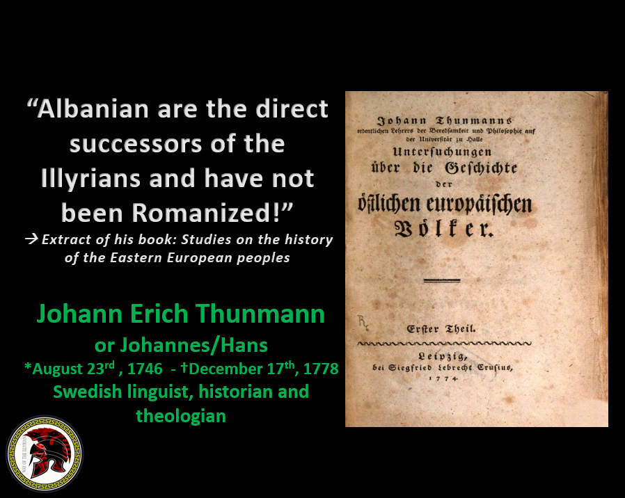 J.E. Thunmann in 1774: Albanians are the descendants of Illyrians ...