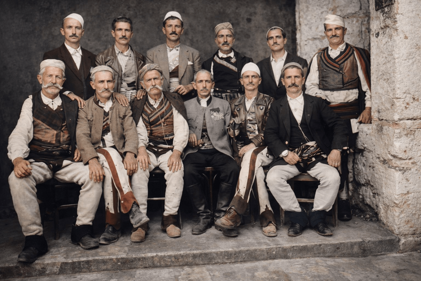 A photo of Brahim Uli Kajoshaj, Zef Prëka Berishaj, Selman Juku Dukaj ...